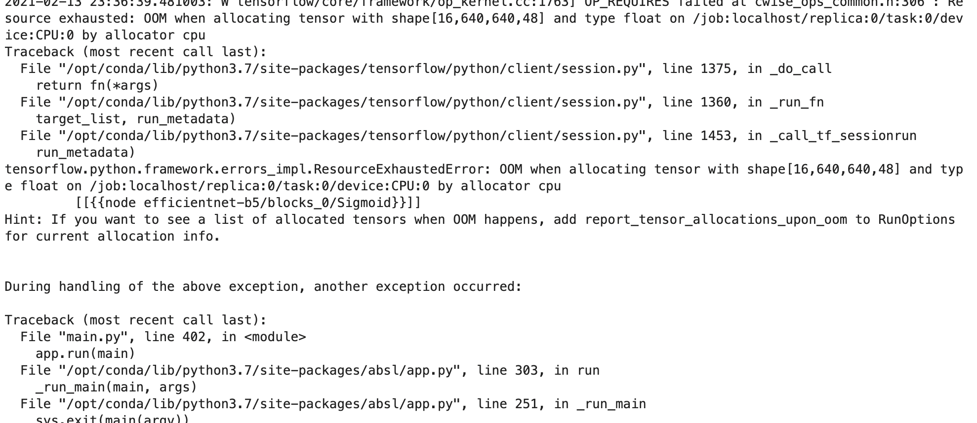 Resource exhausted: OOM when allocating tensor with shape[8,640,640,144 ...