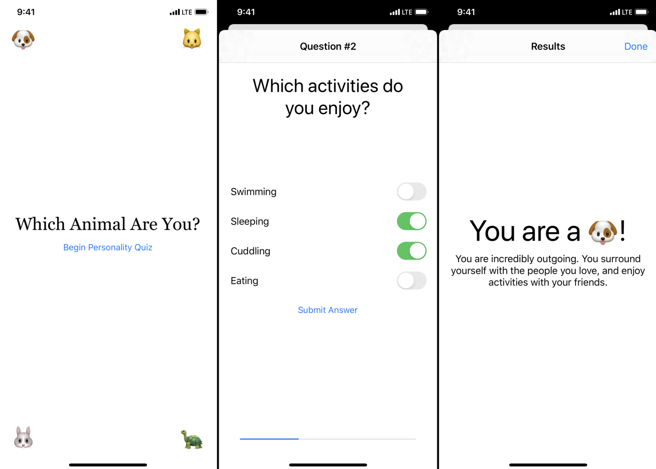 GitHub - MwaiBanda/PersonalityQuiz: Personality Quiz re-built in SwiftUI based on Apple's UIKit ...