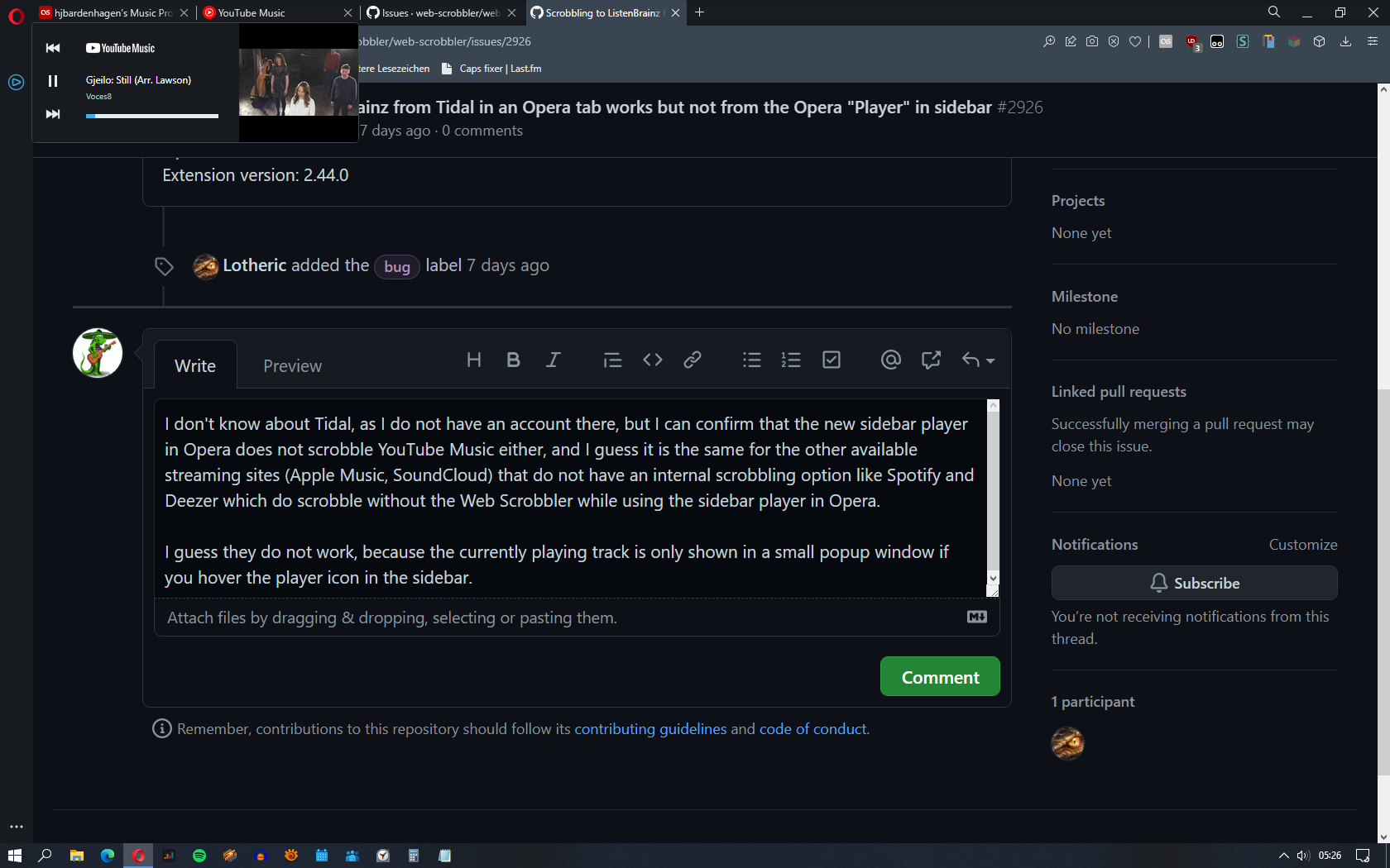 Scrobbling to ListenBrainz from Tidal in an Opera tab works but not ...