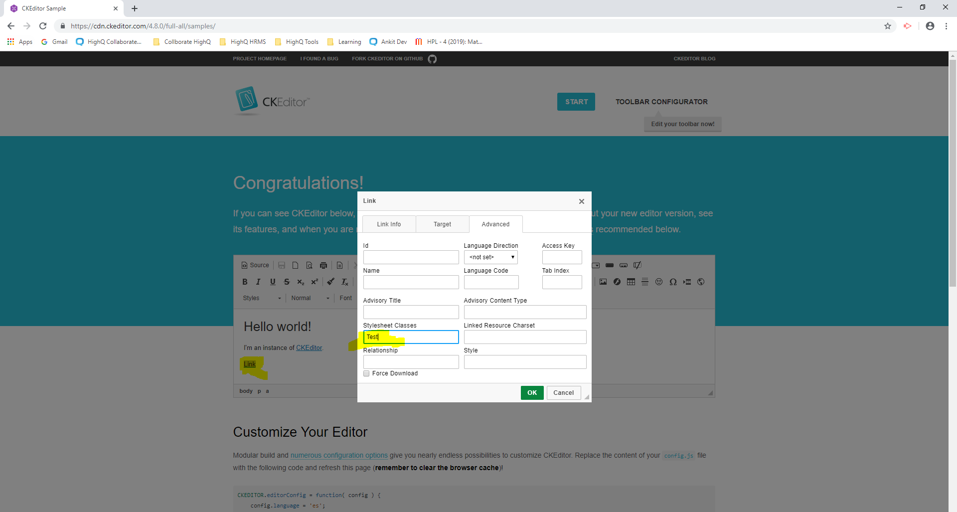'Stylesheet Classes' gets removed from Links while copying from one to another tab/browser in ...