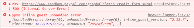 Paypal Javascript Sdk Createorder Error Ppxo Inline Guest Unhandled