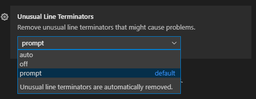 Descriptions of "unusual line terminators" setting options when ...