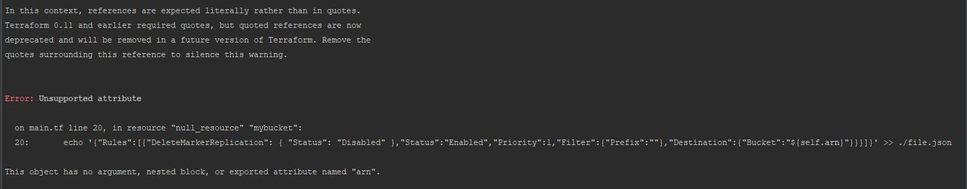 Terraform : This object has no argument, nested block, or exported attribute named when using ...
