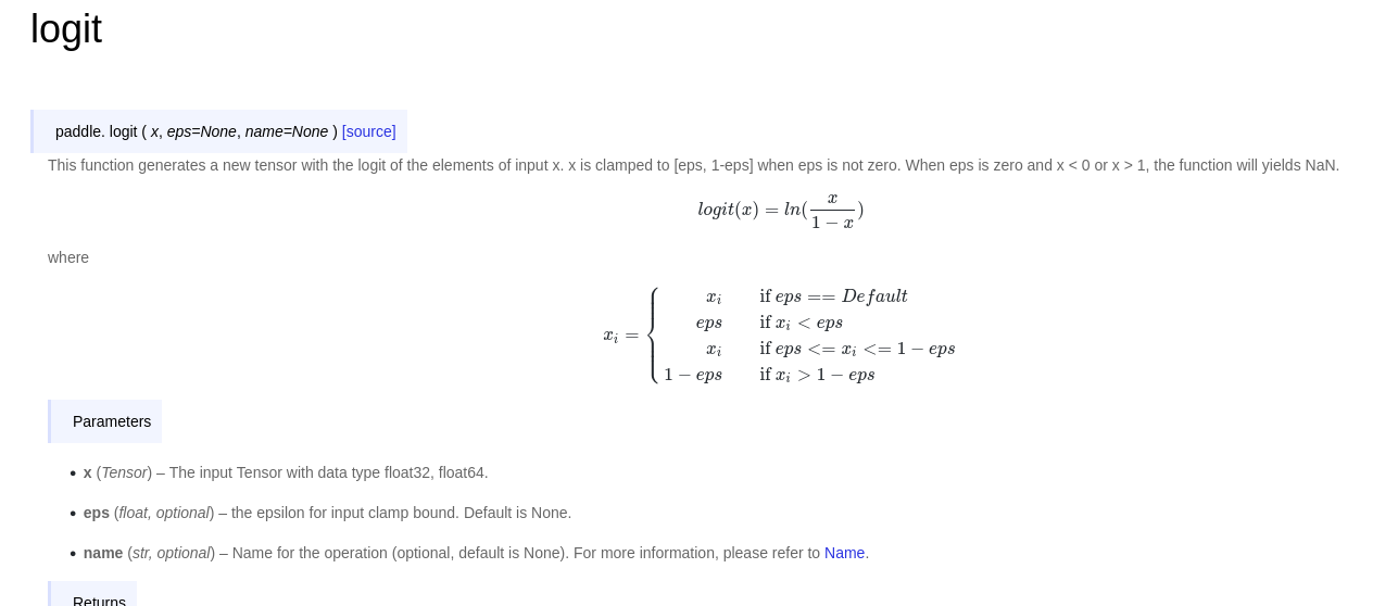 DOC issue in paddle math.py logit · Issue #55252 · PaddlePaddle/Paddle · GitHub