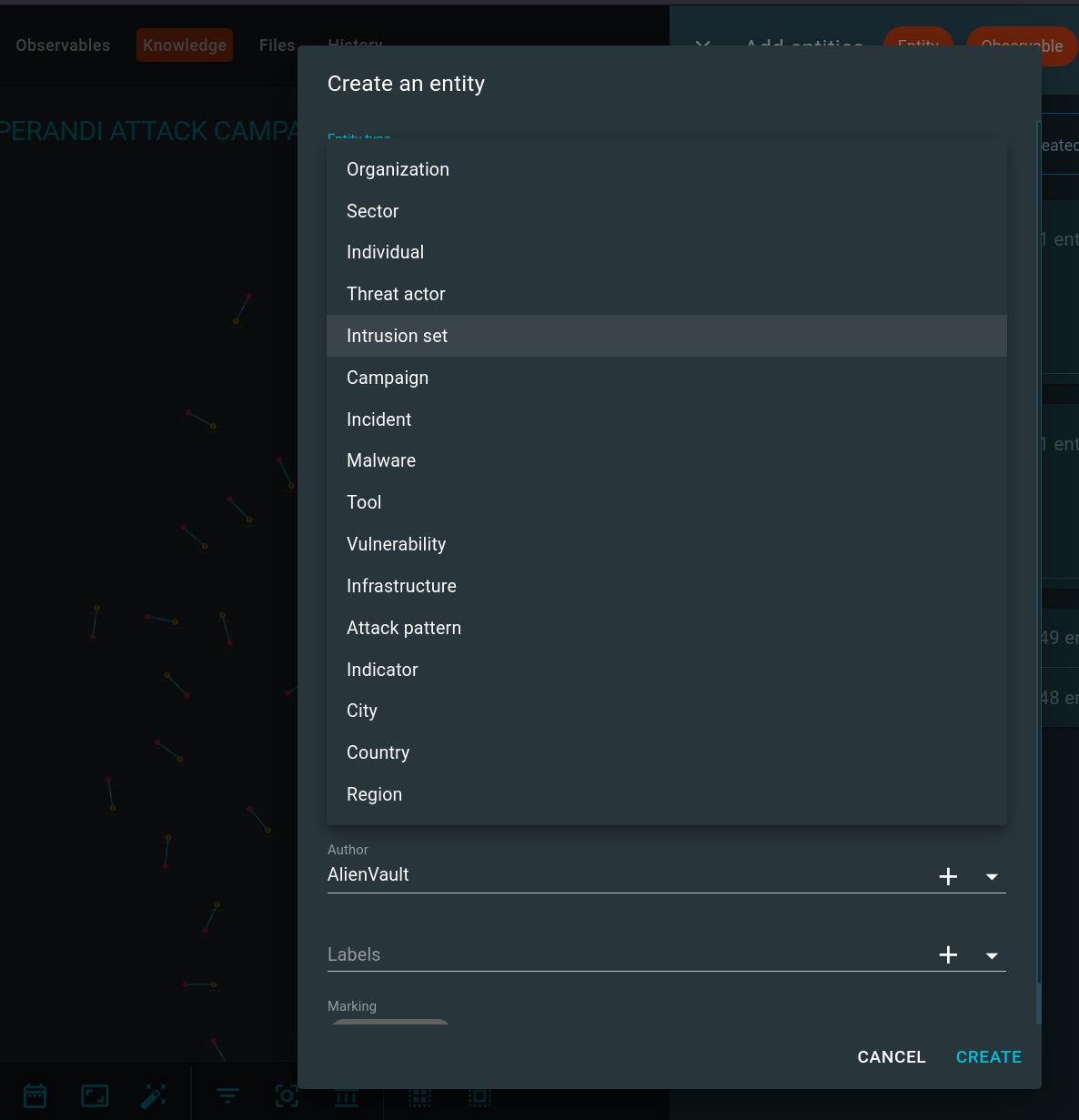 Observables missing from the menu to create a new entity in Reports · Issue #1480 · OpenCTI ...