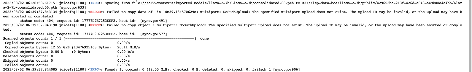 juicefs sync failed with 'multipart: NoSuchUpload' · Issue #3957 · juicedata/juicefs · GitHub