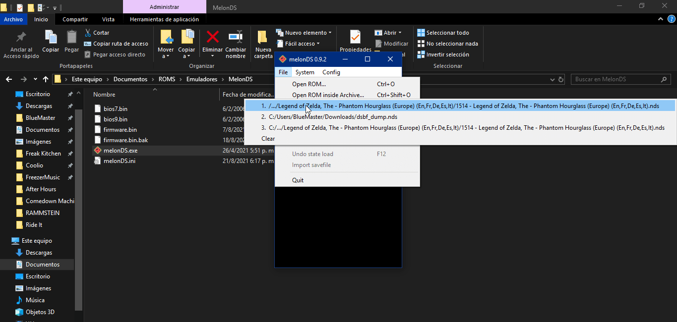 Error in the "open recent" option in the file menu · Issue #1186 · melonDS-emu/melonDS · GitHub