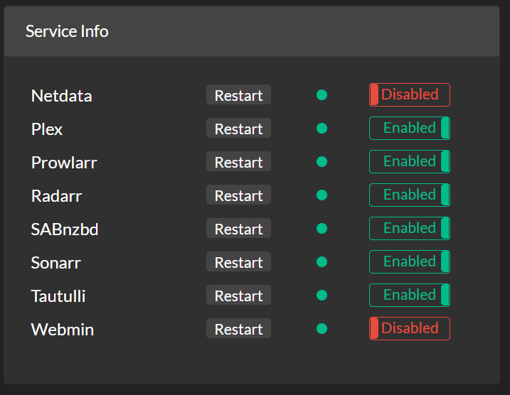 [BUG] Service running but showing as disabled under service info panel ...