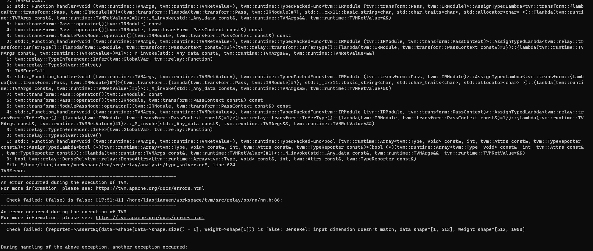 [Bug] Check failed: (reporter->AssertEQ(data->shape[data->shape.size() - 1], weight->shape[1 ...