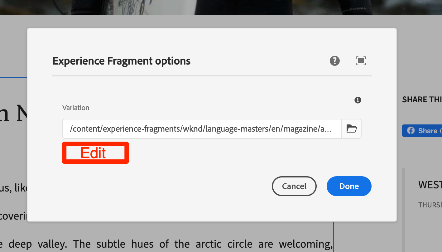 Offer 'Edit Experience Fragment' action in XF Edit Dialog · Issue #2143 · adobe/aem-core-wcm ...