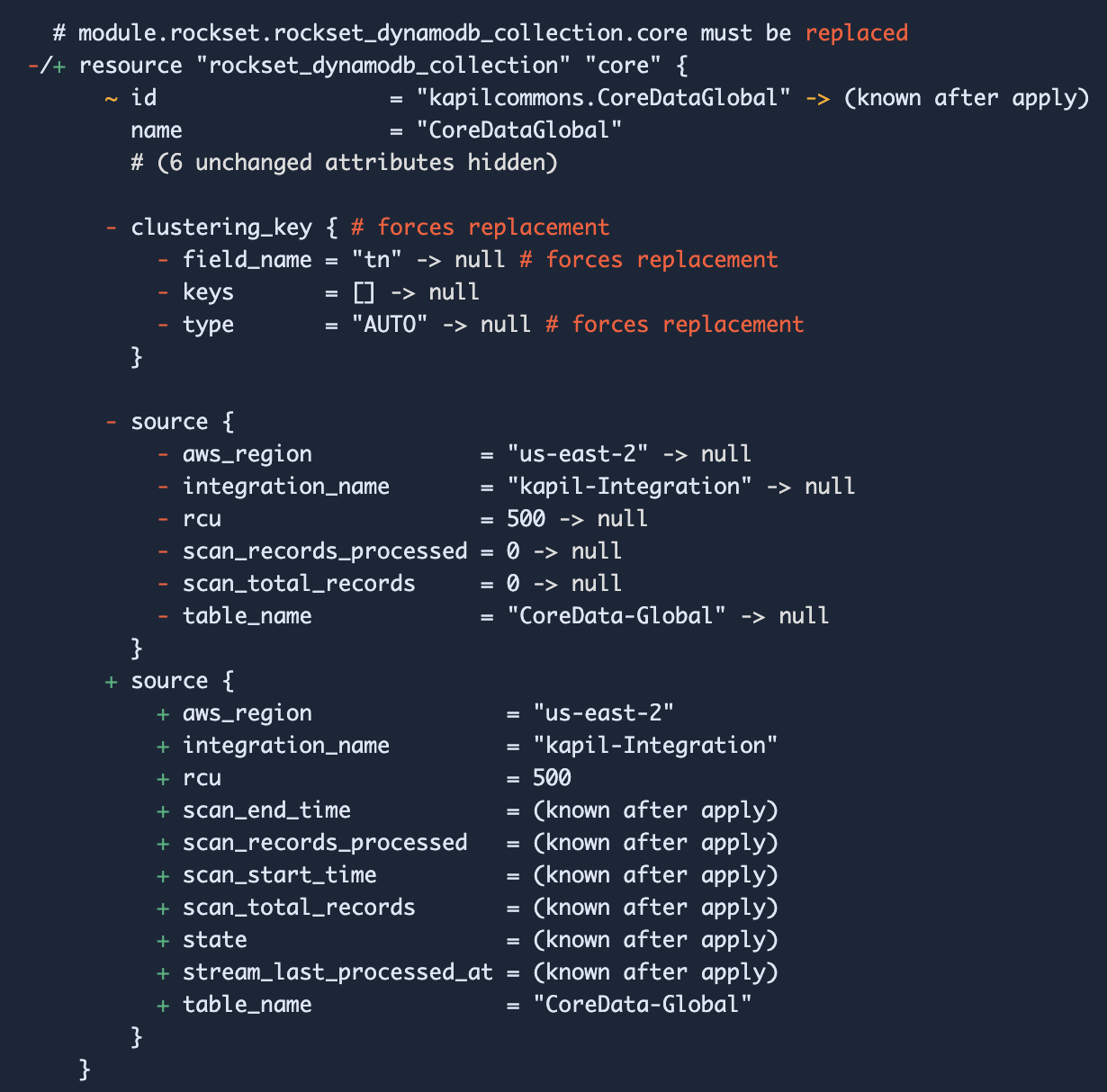 rockset_dynamodb_collection showing changes with forced replacement inappropriately · Issue #56 ...