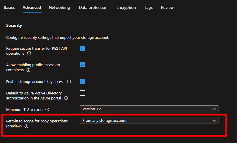Create Storage Account - Advanced tab - with a preview feature but undocumented · Issue #98298 ...