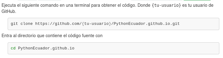 Agregar ejemplo en paso de hacer clone · Issue #143 · pythonecuador/pythonecuador.github.io · GitHub