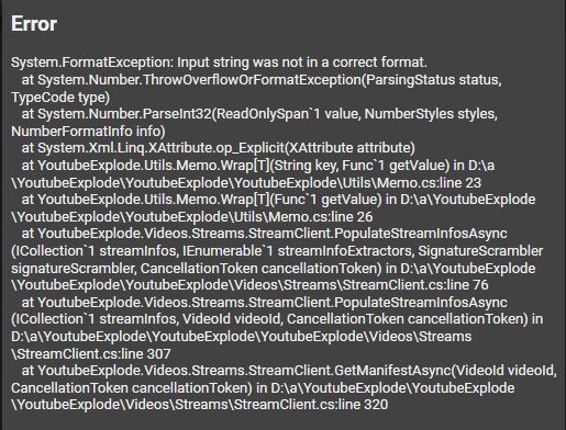 Error at get manifest · Issue #546 · Tyrrrz/YoutubeExplode · GitHub