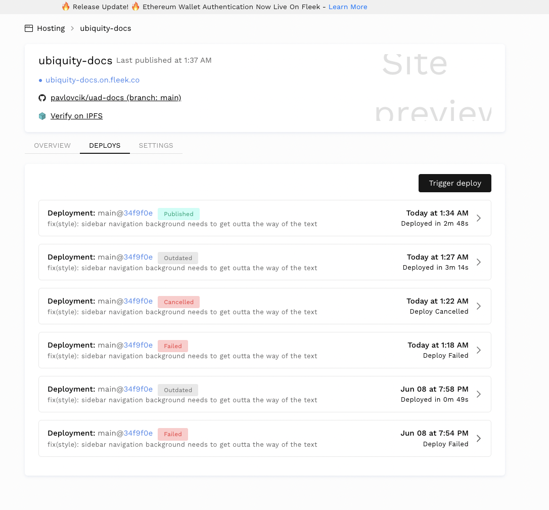 Continuous Deployment via fleek.co (instead of Vercel) · Issue #187 · ubiquity/ubiquity-dollar ...