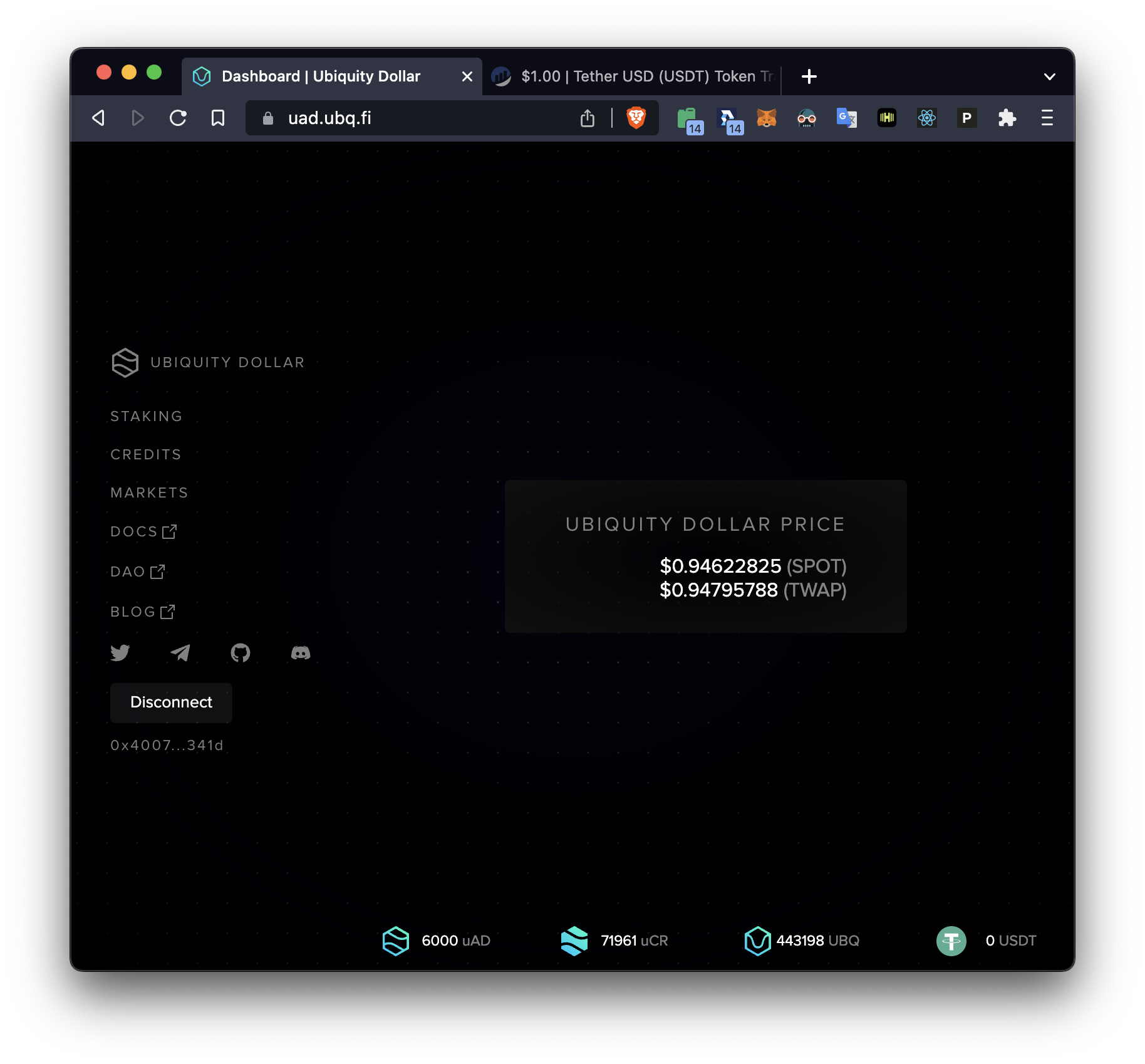 Tether Balance Not Rendering Correctly in Inventory · Issue #323 · ubiquity/ubiquity-dollar · GitHub