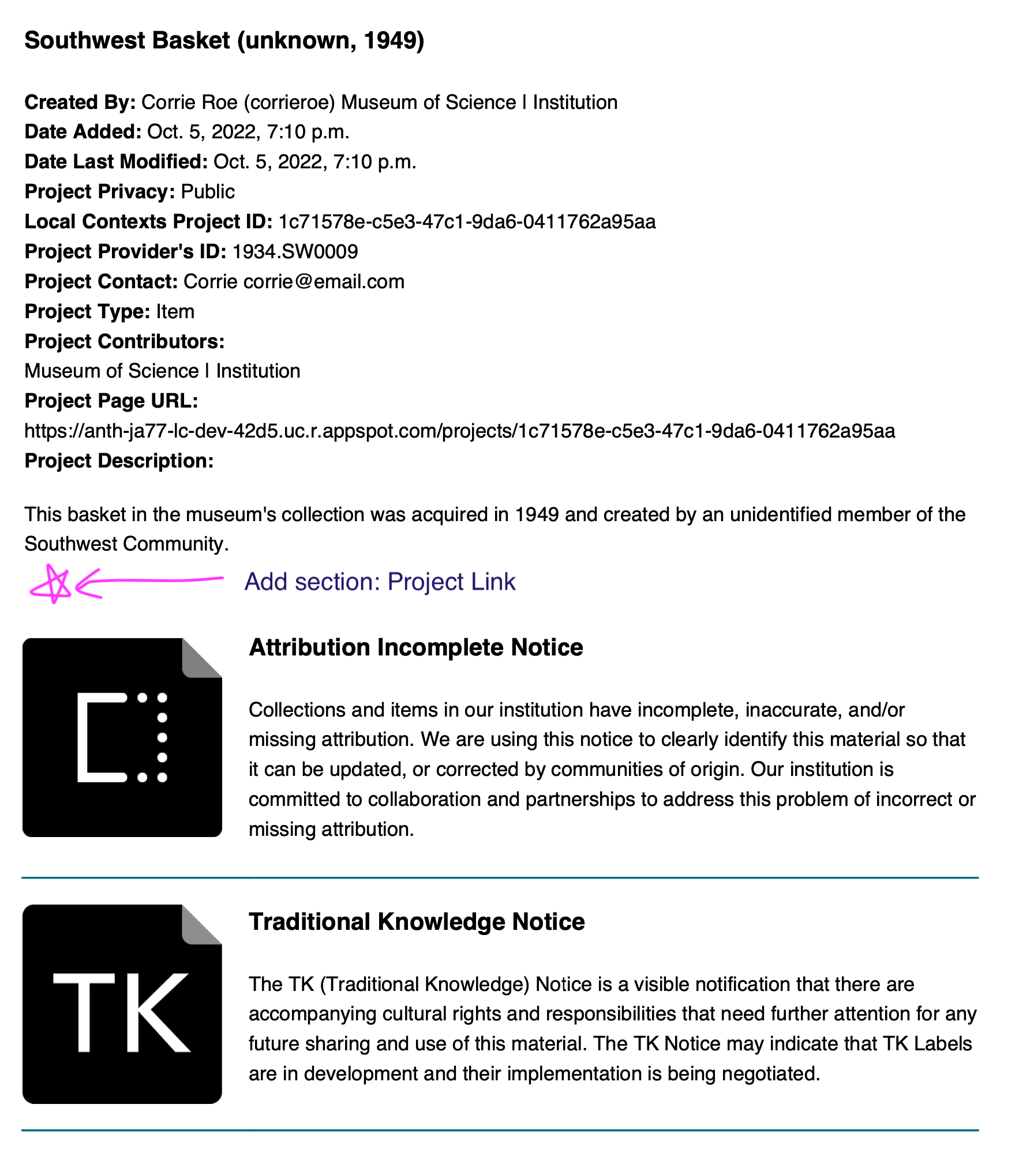 Add external link to View Project page and project pdf · Issue #659 ...