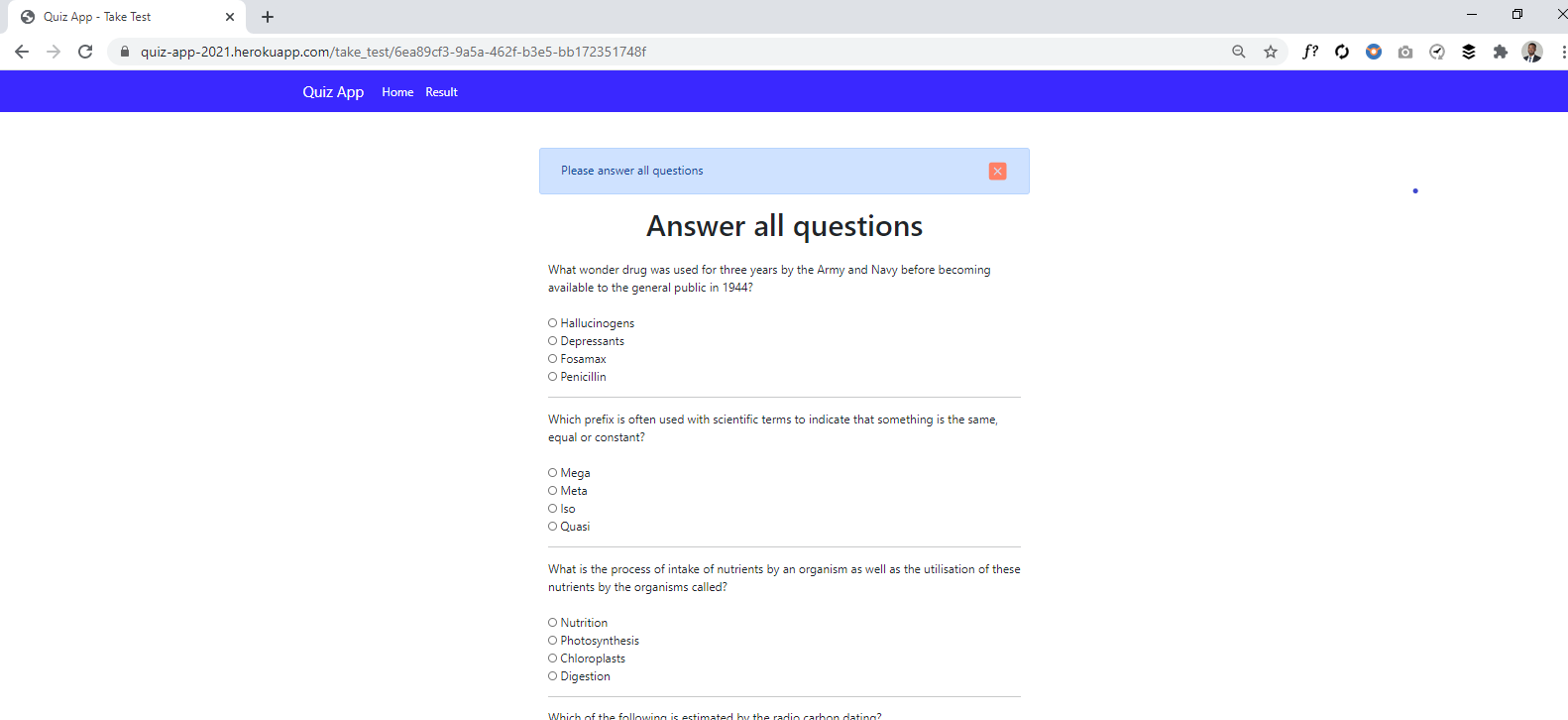 GitHub - avoajaugochukwu/Quiz-App-2021: Django Quiz Application
