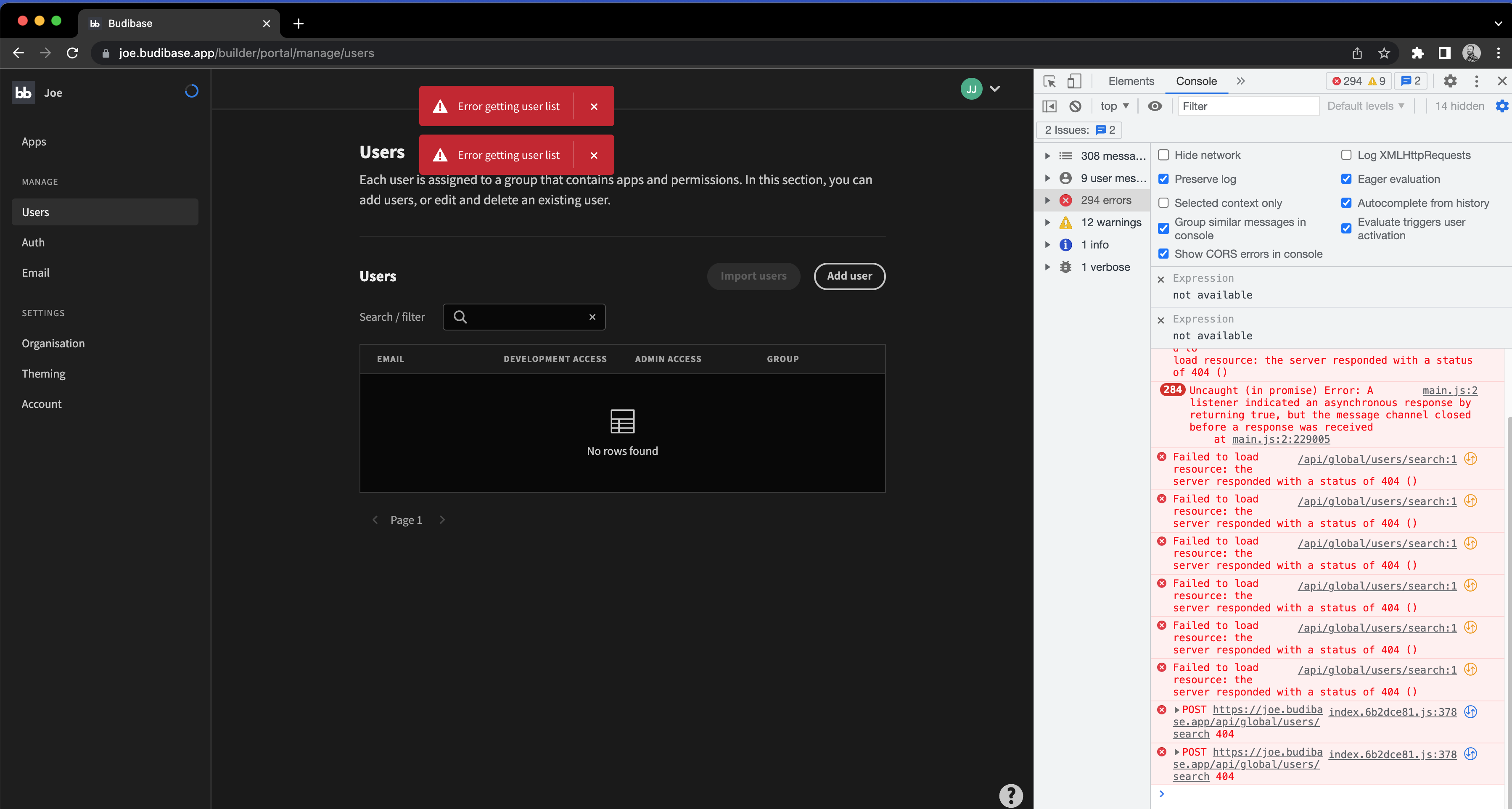 User Disappeared From Management Area And I Am Now Receiving An Error · Issue 6608 · Budibase