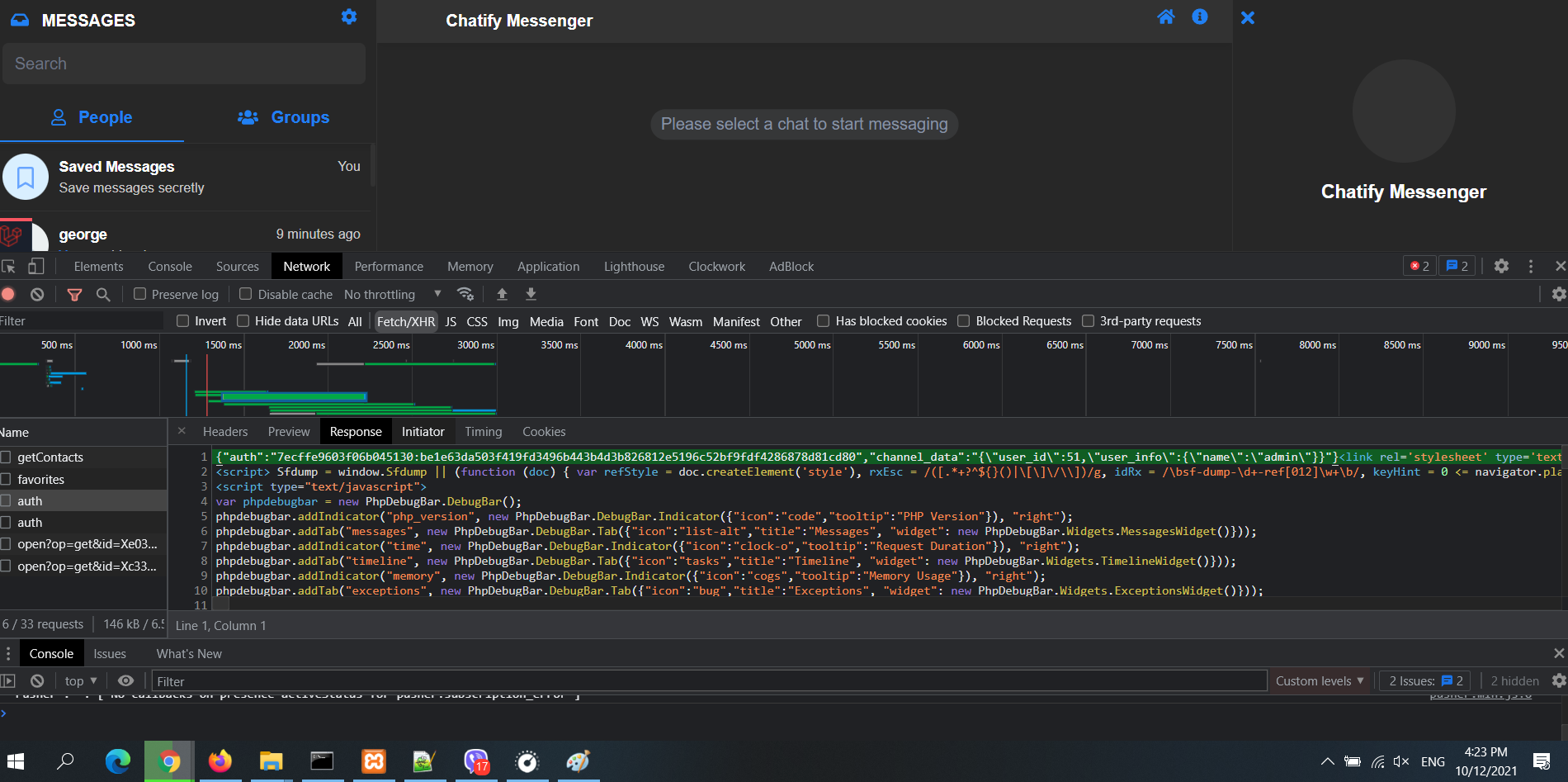 Pusher Error - JSON returned from auth endpoint was invalid, yet status code was 200 · Issue ...