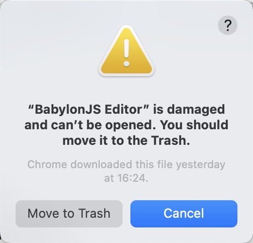 "BabylonJS Editor" is damaged and can't be opened · Issue #438 · BabylonJS/Editor · GitHub