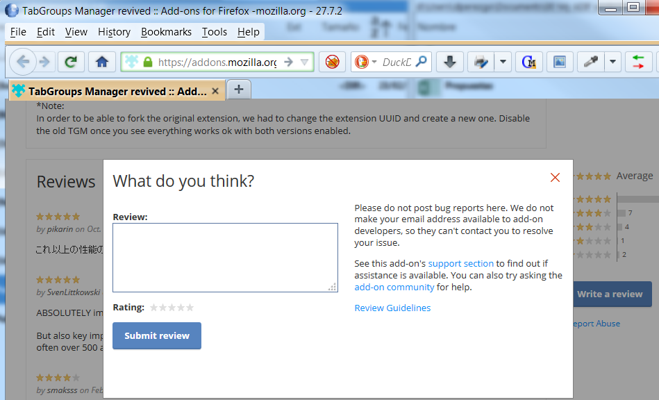 addons.mozilla.org - rate addon is broken for FF v52 · Issue #21185 · webcompat/web-bugs · GitHub