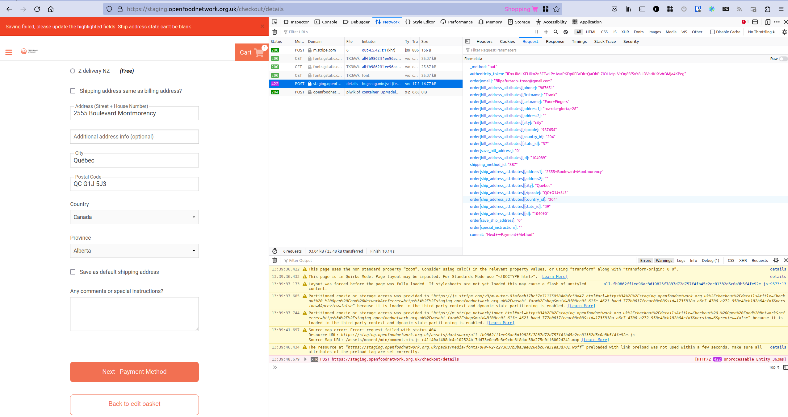 Broken checkout - Shipment details not saved · Issue #10796 · openfoodfoundation/openfoodnetwork ...