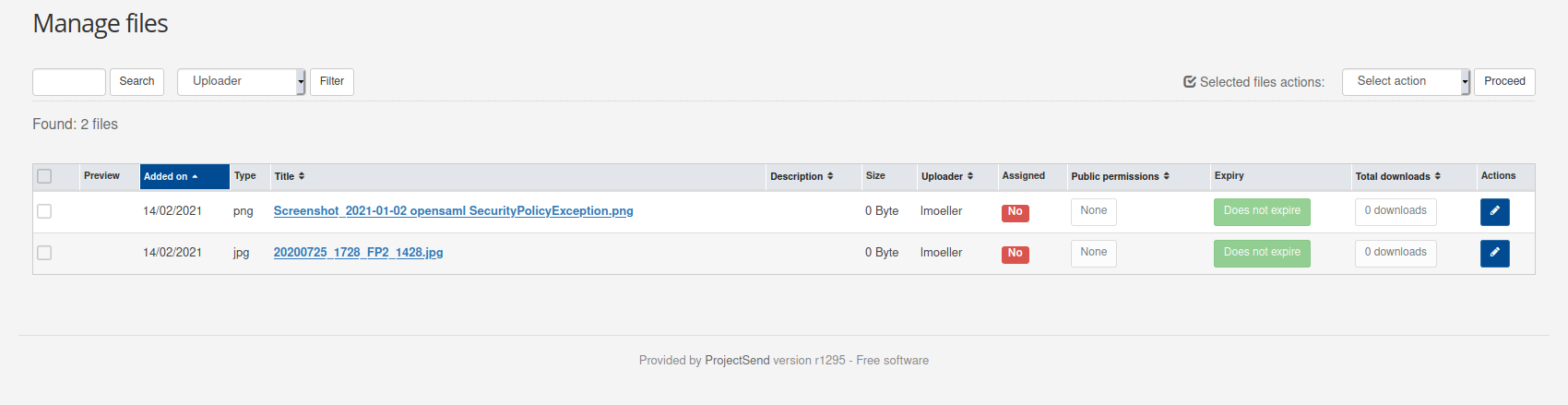 Uploaded/Imported files do not show up in manage-files page · Issue #908 · projectsend ...