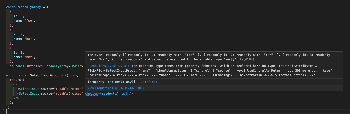 Some Inputs With Choices In Their Props Do Not Accept `readonlyarray ` · Issue 9155 · Marmelab 2362