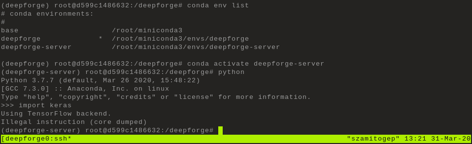 "Illegal Instruction (core dumped)" in docker container · Issue #1561 · deepforge-dev/deepforge ...