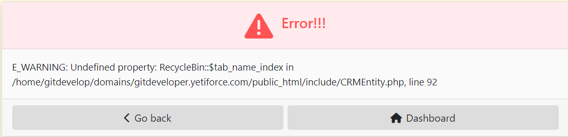 Recycle bin / Trash bin shows error in 6.4 · Issue #16376 · YetiForceCompany/YetiForceCRM · GitHub