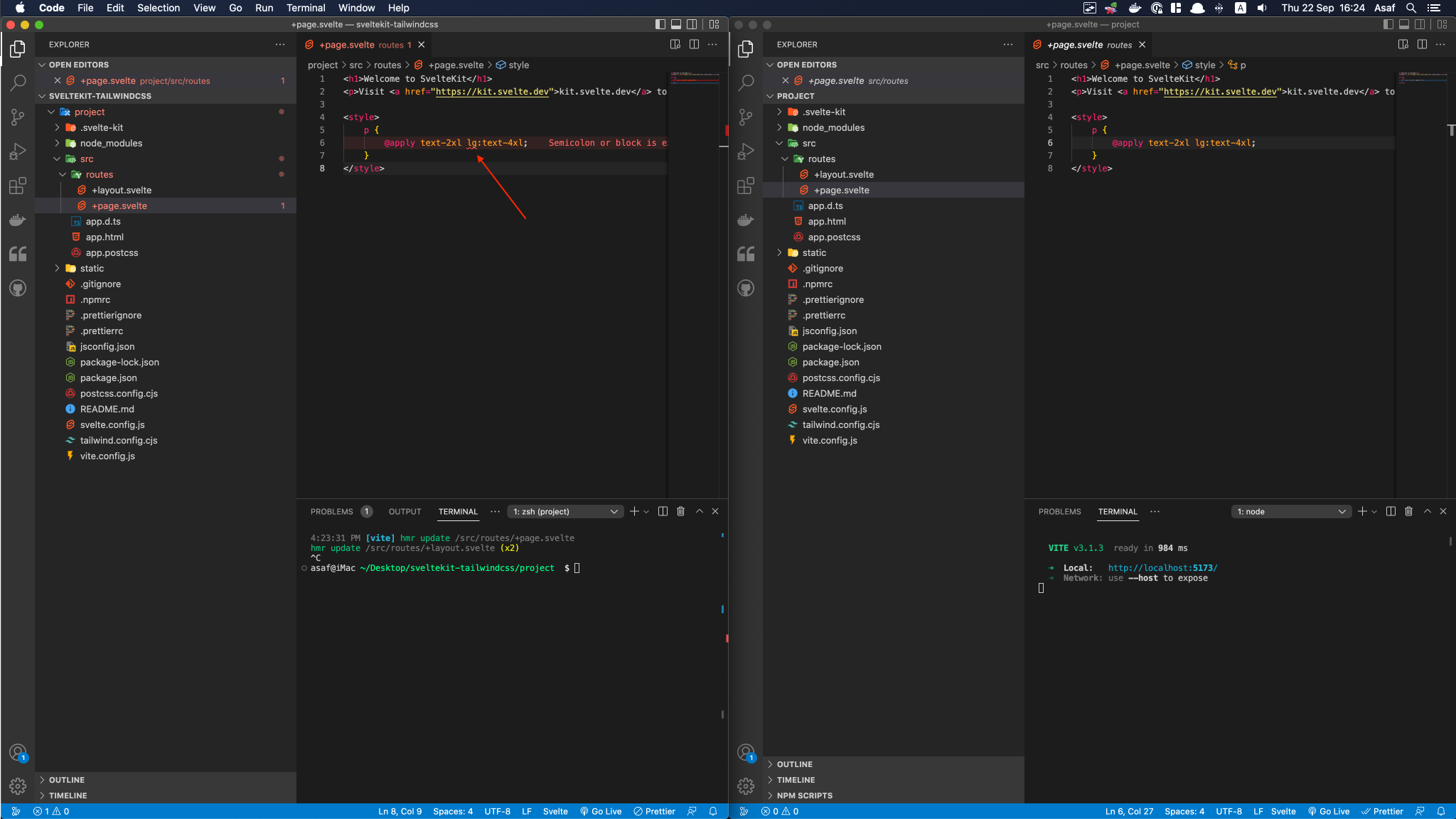 Semicolon or block is expected tailwind · Issue #1658 · sveltejs/language-tools · GitHub