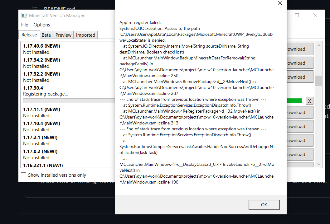 Access denied · Issue #230 · MCMrARM/mc-w10-version-launcher · GitHub