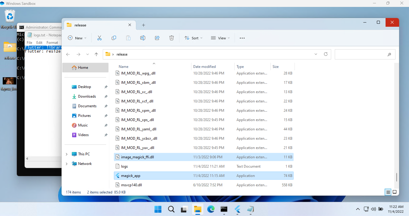 Flutter FFI same app fails to open dynamic library in windows sandbox but works normally outside ...