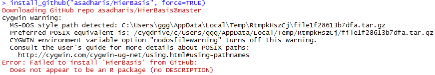 Error: Failed to install 'HierBasis' from Github: Does not appear to be an R package(no ...