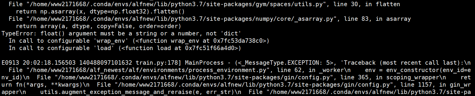 Error in environment process: Traceback (most recent call last): · Issue #1005 · HorizonRobotics ...
