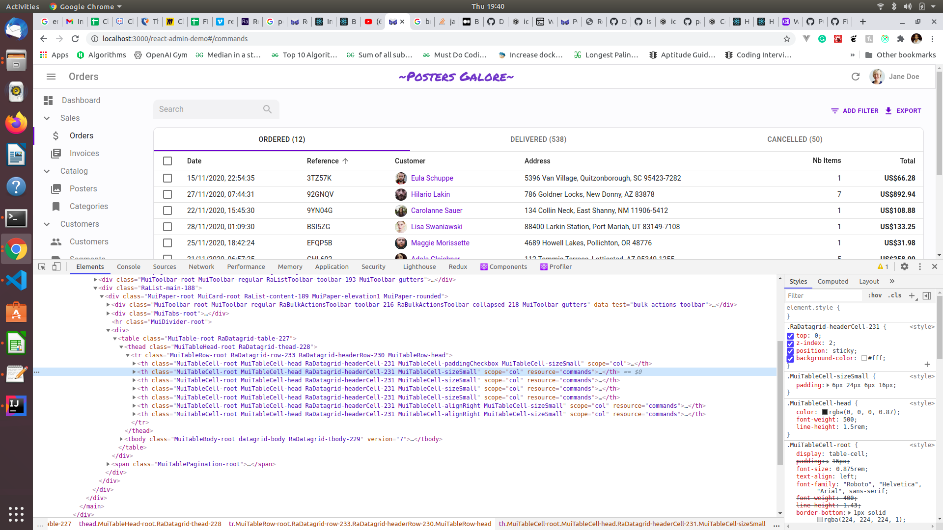 Datagrid header cells lose their styles when dynamically changing theme · Issue #4587 · marmelab ...