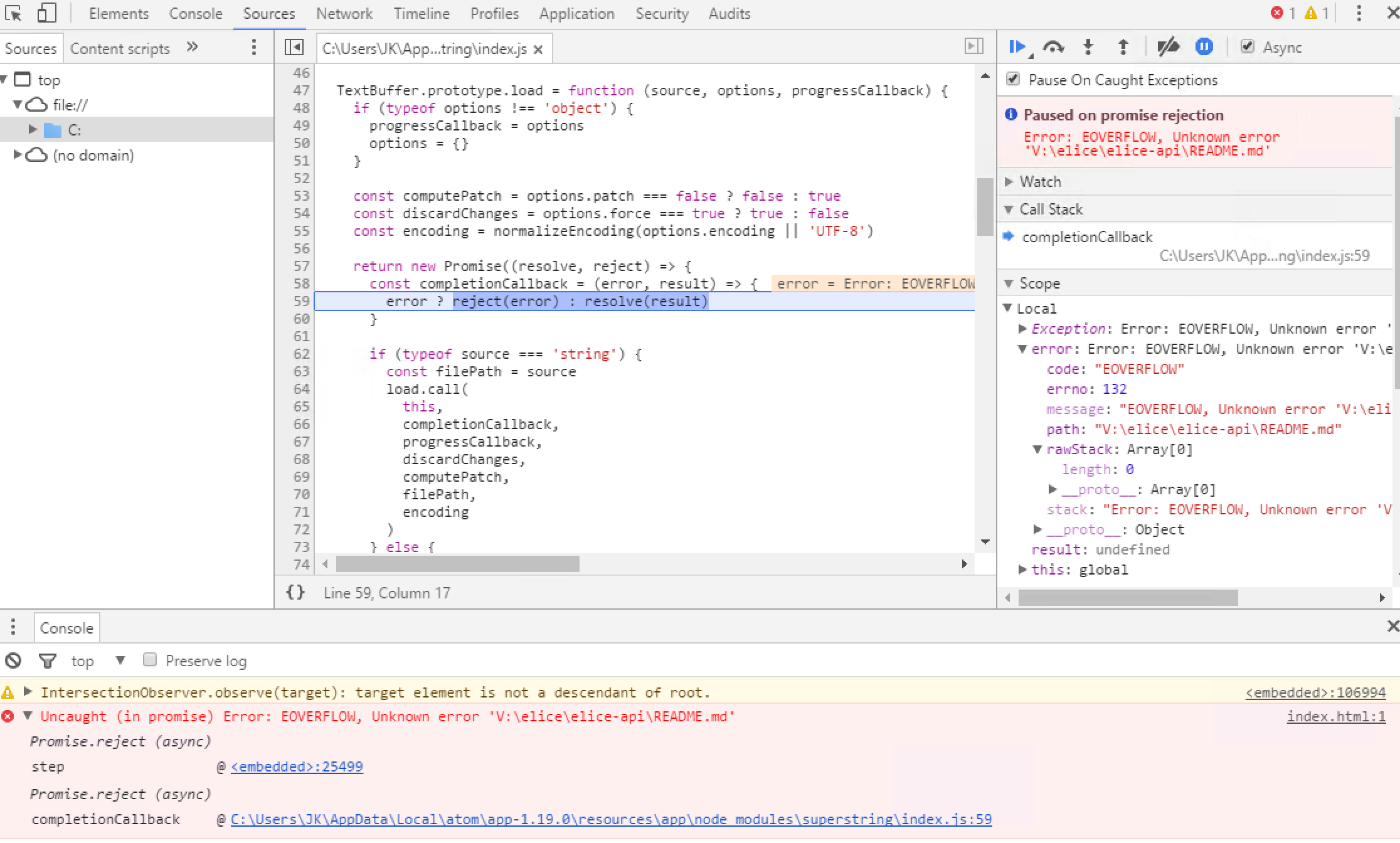 Uncaught (in promise) Error: EOVERFLOW, Unknown error · Issue #15236 · atom/atom · GitHub
