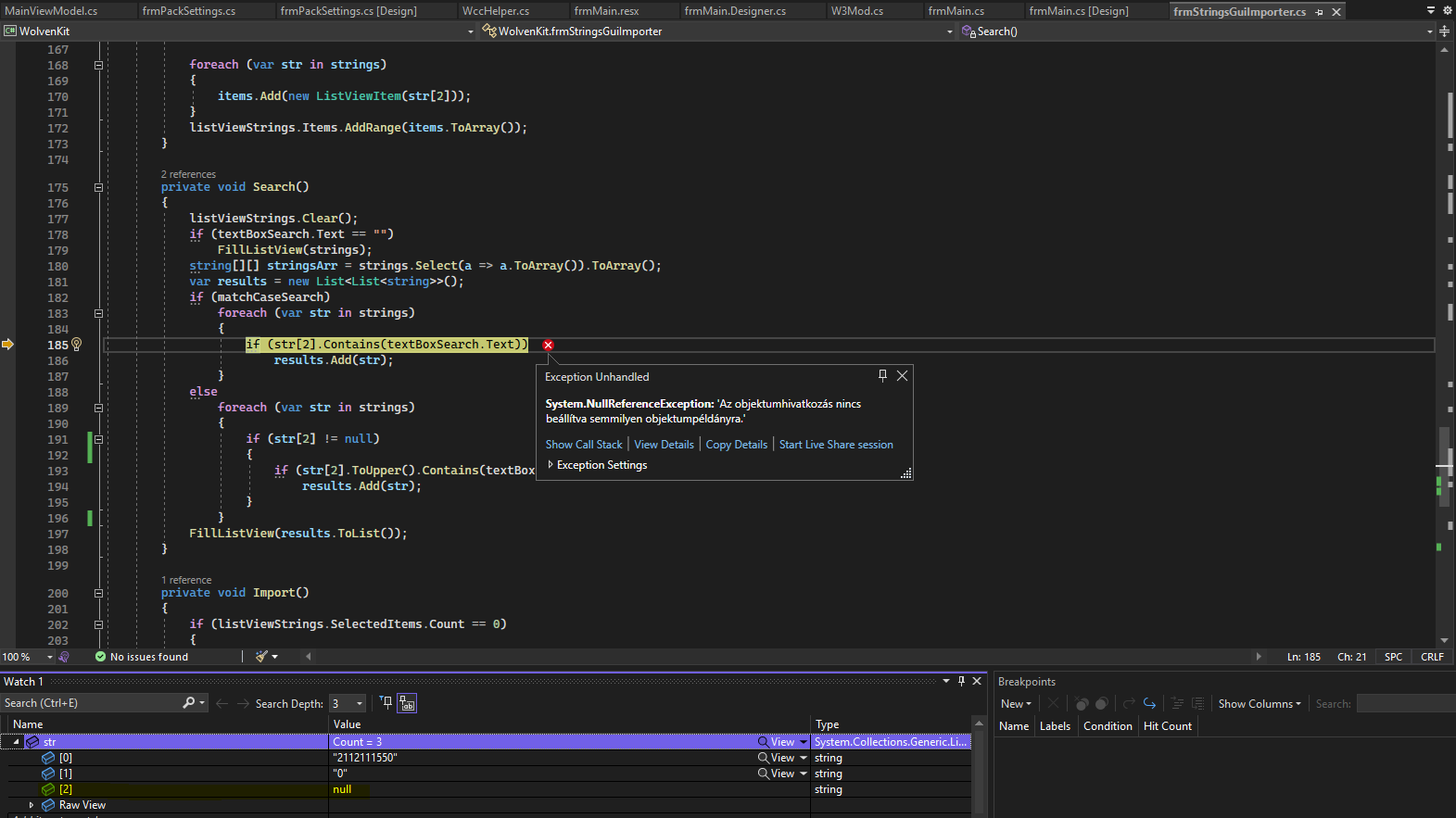 NullReferenceException in W3Stringimporter - String Encoder · Issue #32 · WolvenKit/WolvenKit-7 ...
