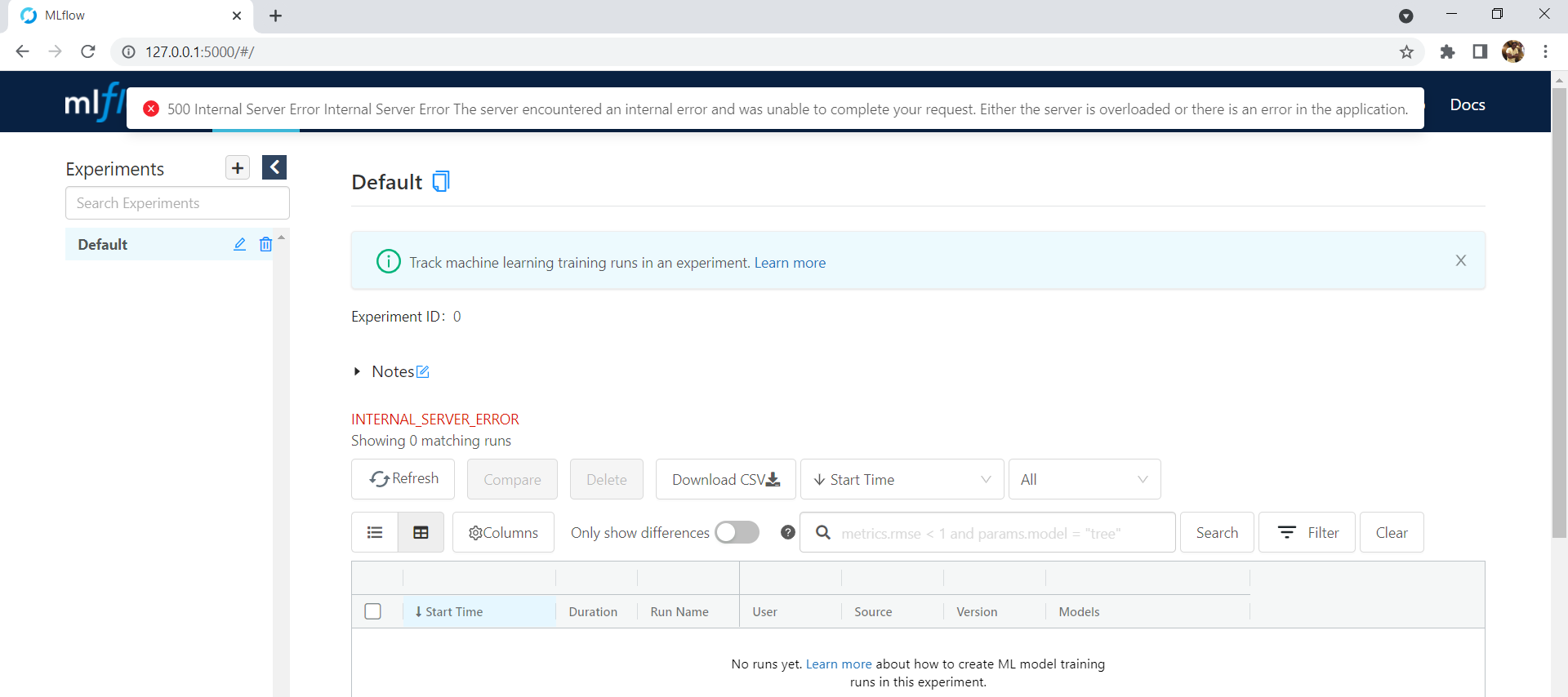 Bug Internal Server Error While Launching The Mlflow Ui · Issue 5034 · Mlflowmlflow · Github