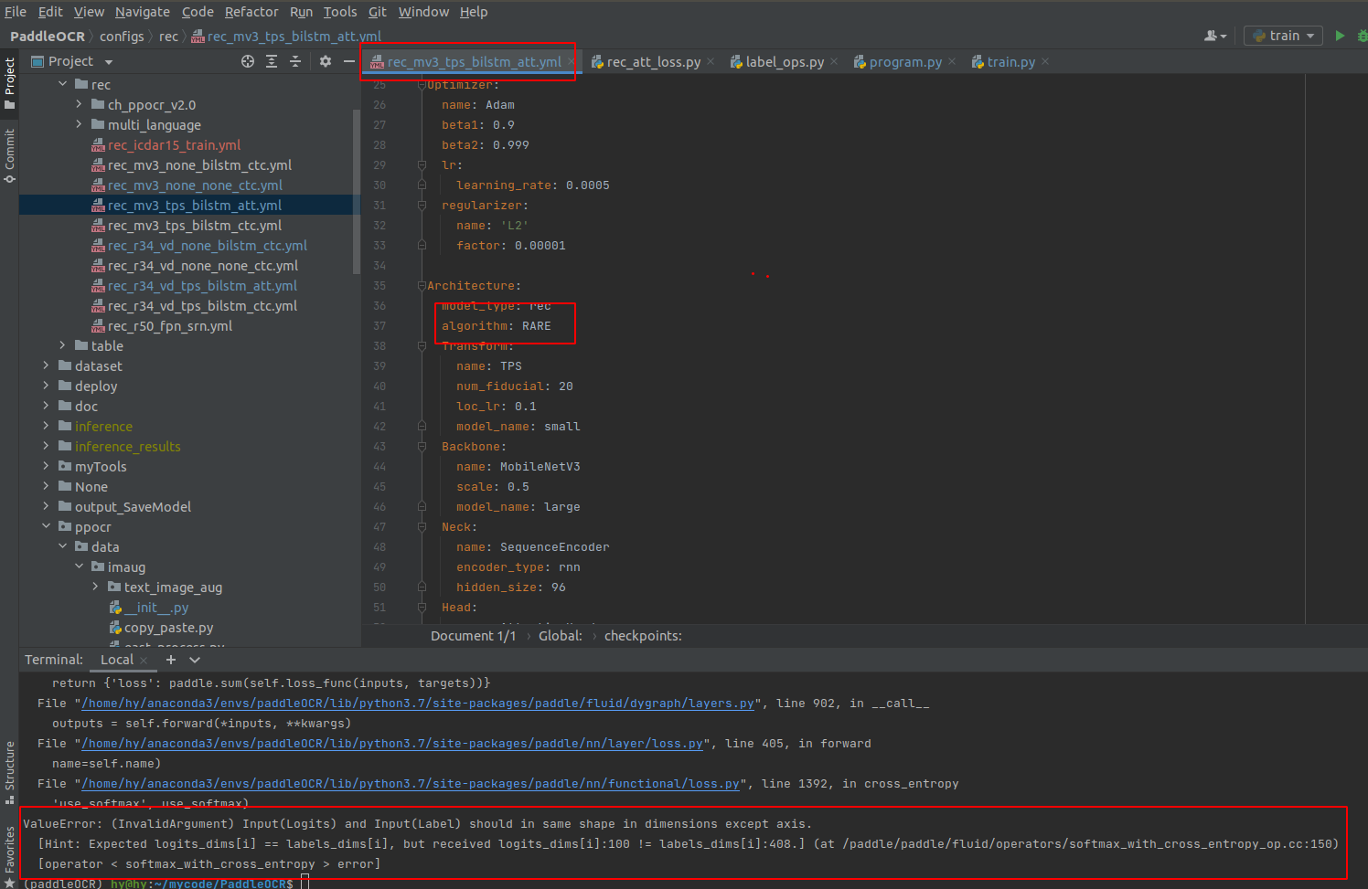 paddleocr使用RARE识别算法出现shape不匹配 · Issue #5886 · PaddlePaddle/PaddleOCR · GitHub