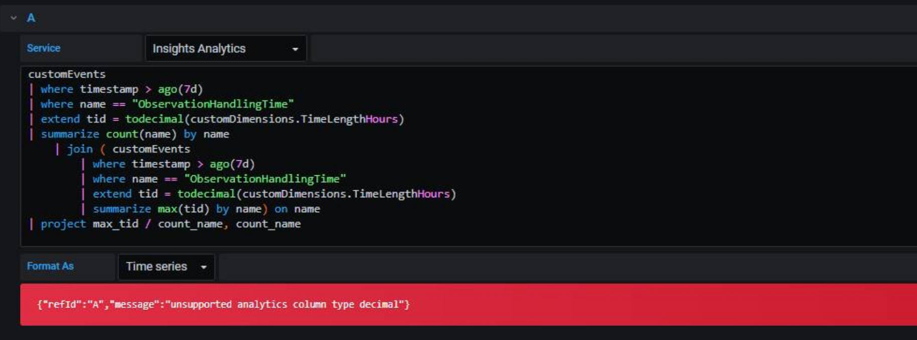 Azure Insights Analytics, unsupported analytics column type decimal ...