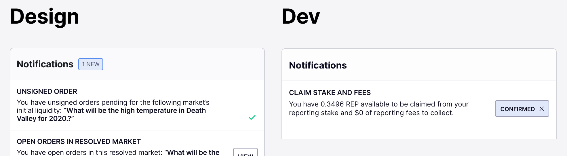 Design QA - Confirmed message on Notifications · Issue #9165 · AugurProject/augur · GitHub