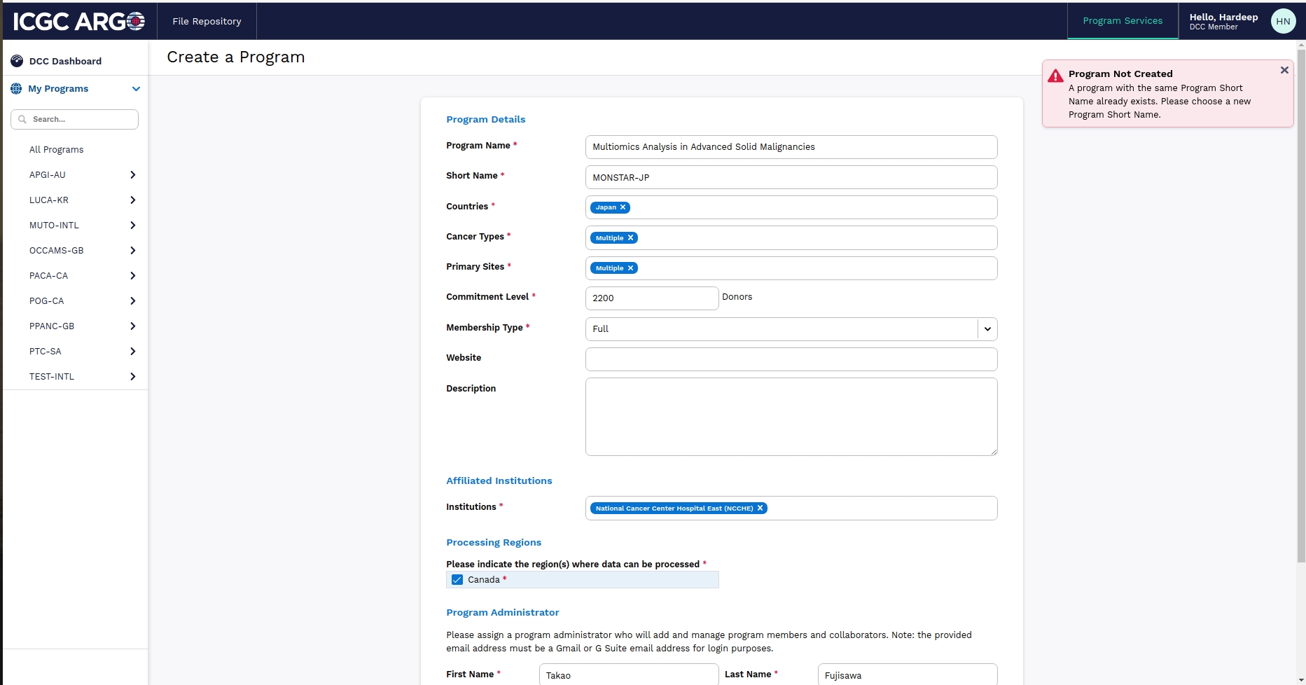 Error messages when creating ARGO program in Platform but program gets created · Issue #848 ...