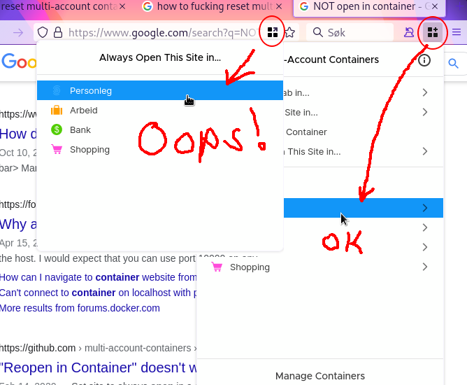 The always-open-in-container button is too similar to the open-a-new-container-tab button ...
