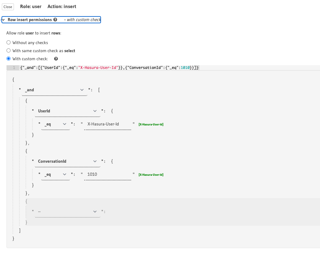 Insert mutation fails on row insert permissions involving relationships [SQL-SERVER] · Issue ...