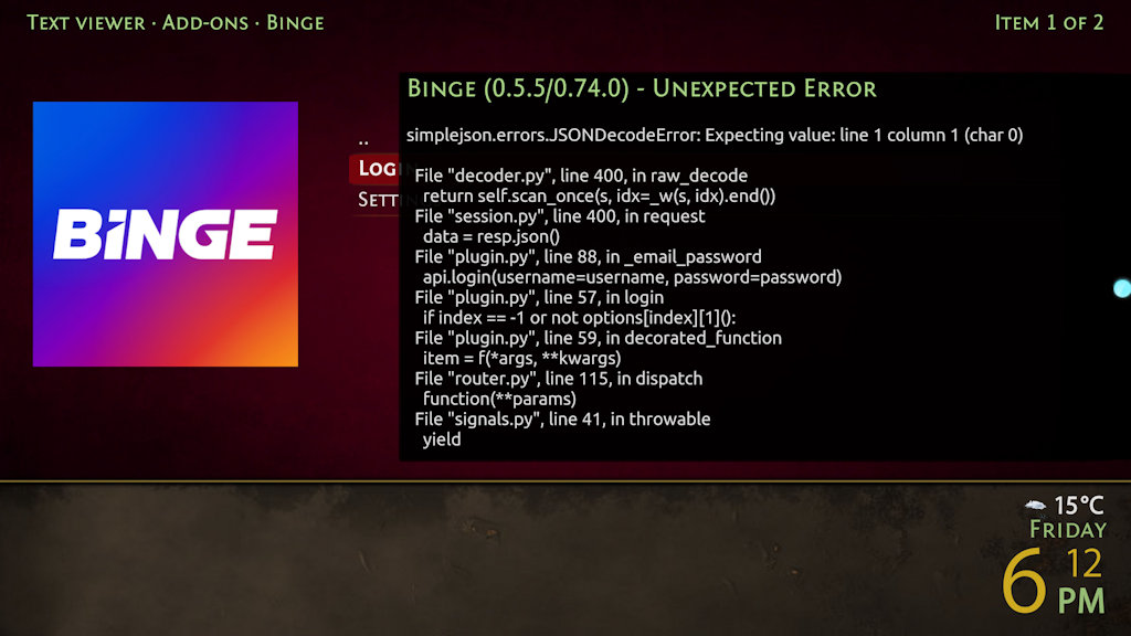 Binge TV Login error · Issue #585 · matthuisman/slyguy.addons · GitHub