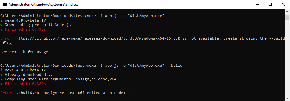 vcbuild.bat nosign release x64 exited with code: 1 · Issue #799 · nexe ...