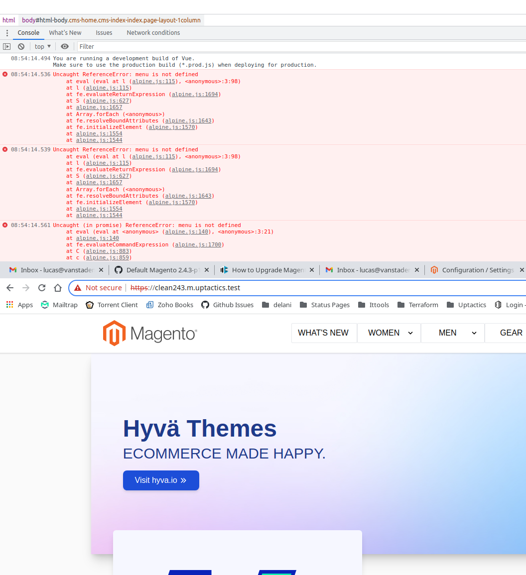 Default Magento 2.4.3-p1 demo store with sample data, Hyva 1.1.9 ...