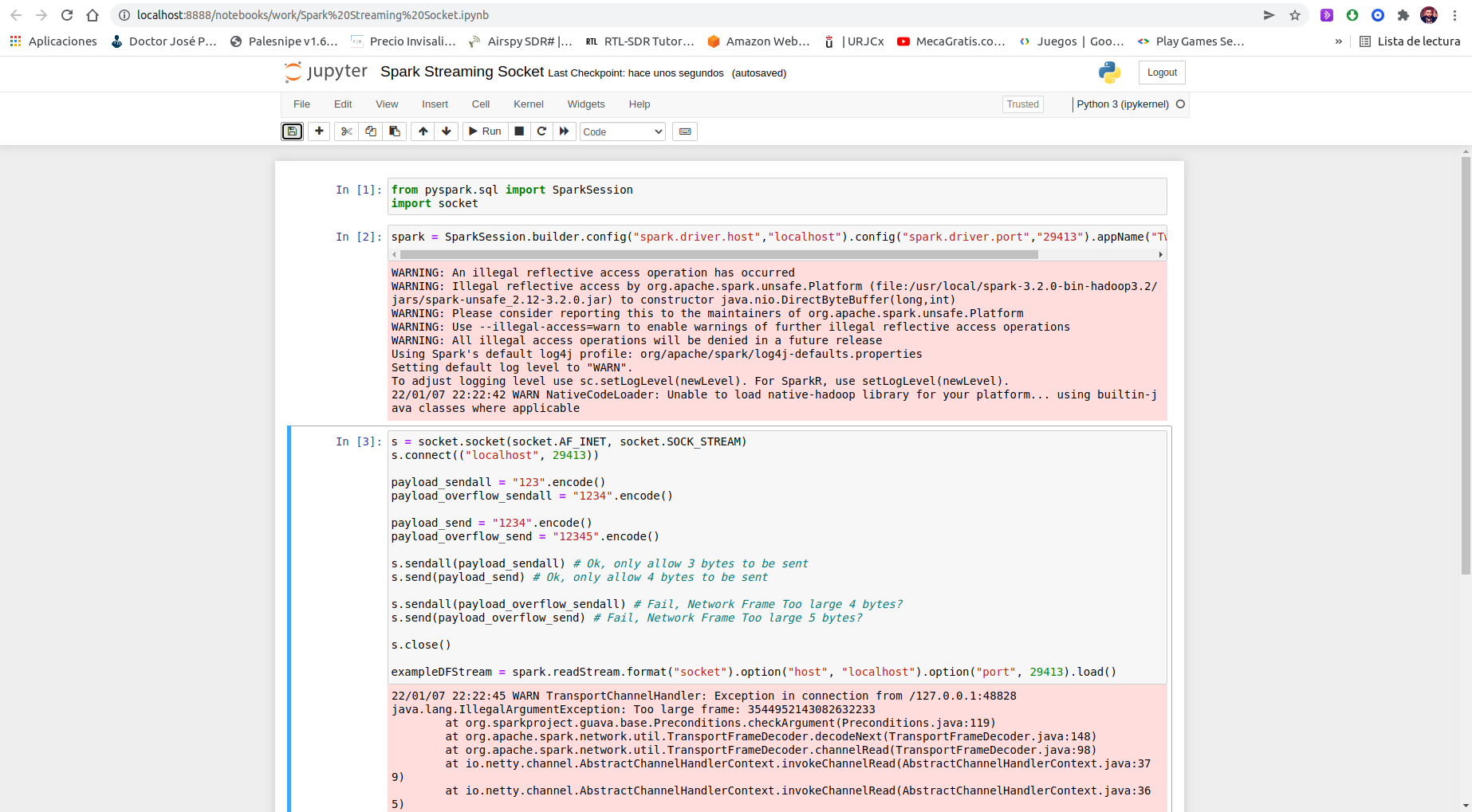 Spark Network:Too large frame · Issue #1563 · jupyter/docker-stacks · GitHub